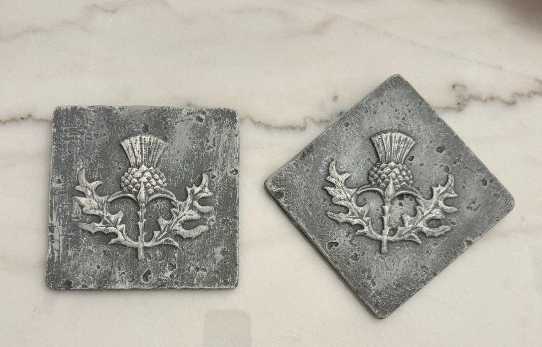 Travertine Thistle Tile, Concrete Tile, Wall Plaque, Wall Art, Garden ...