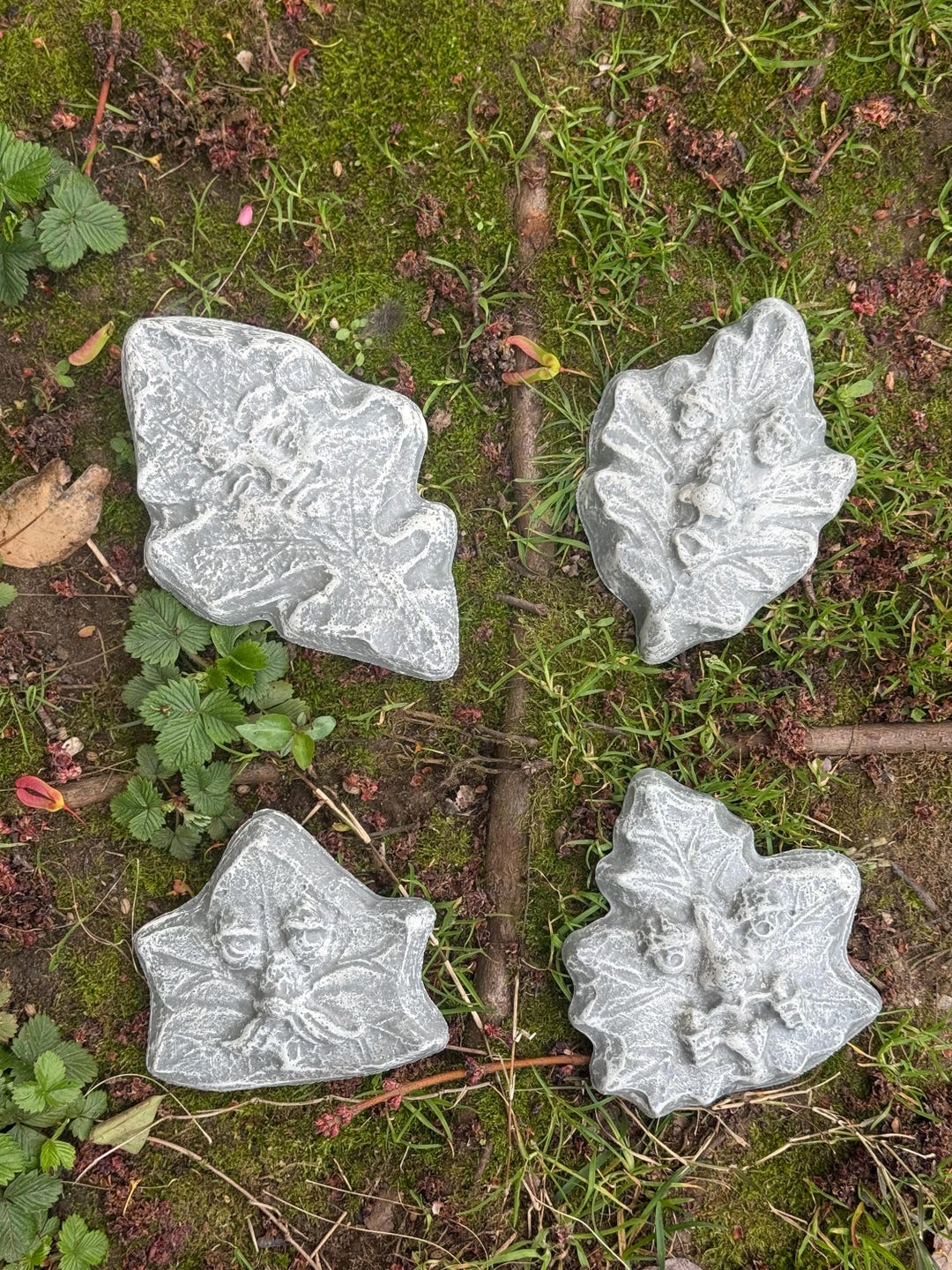 Concrete Leaf Faces, Smiling Garden Plaque, Cement Sculpture, Concrete ...