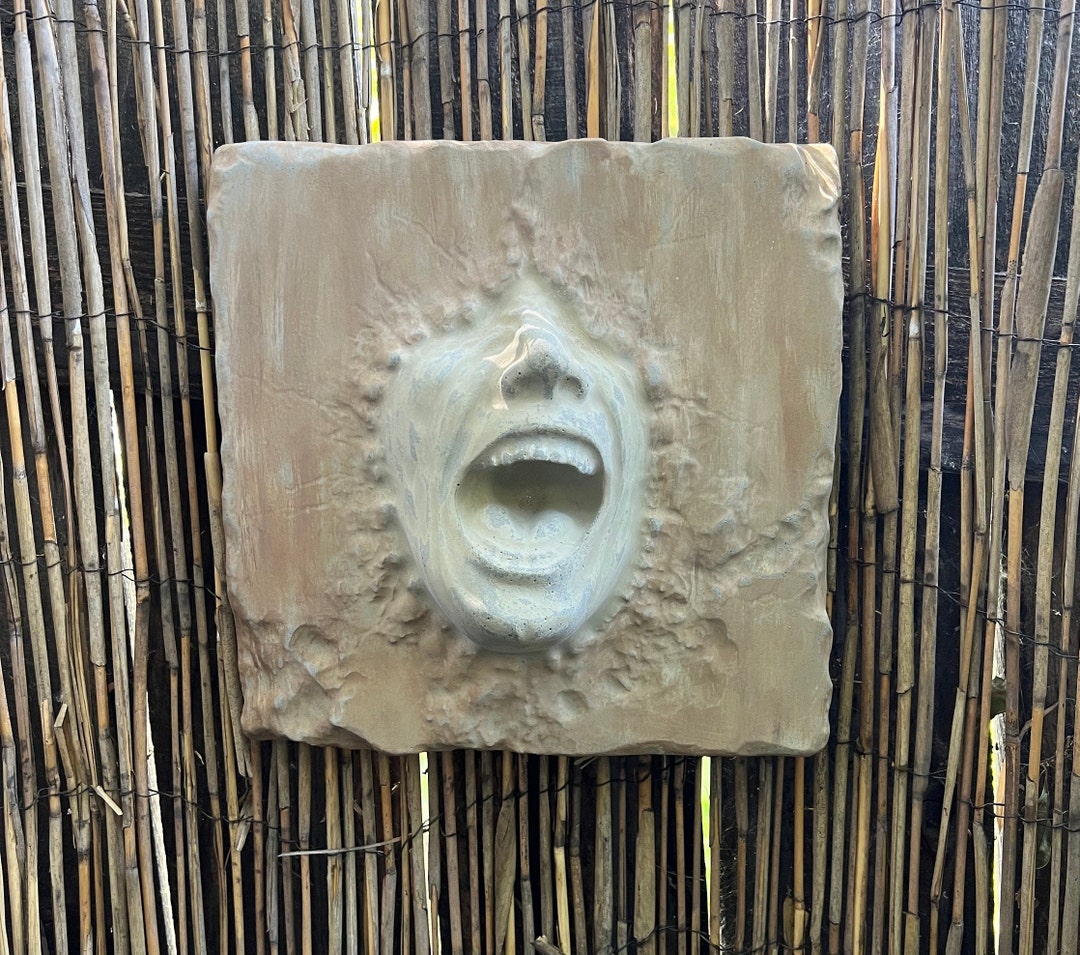 Concrete Face Through the Wall, Screaming Face Stone, Concrete Garden ...