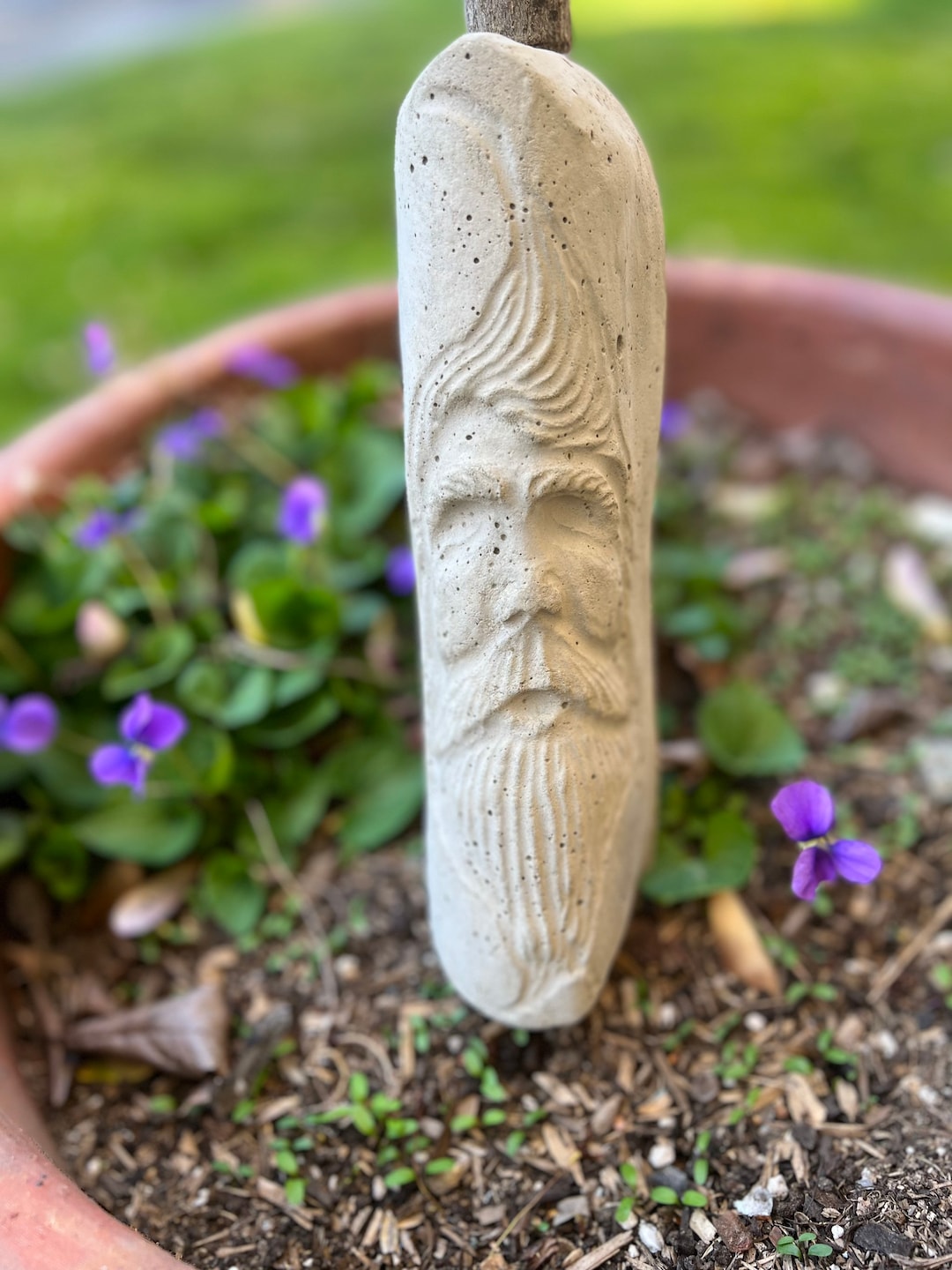 Concrete Log Face, 10lx3wx2, Tree Spirit, Garden Sculpture, Concrete ...