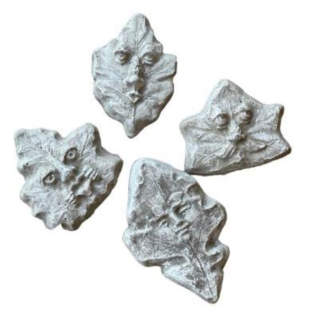 Concrete Leaf Faces, Smiling Garden Plaque, Cement Sculpture, Concrete ...