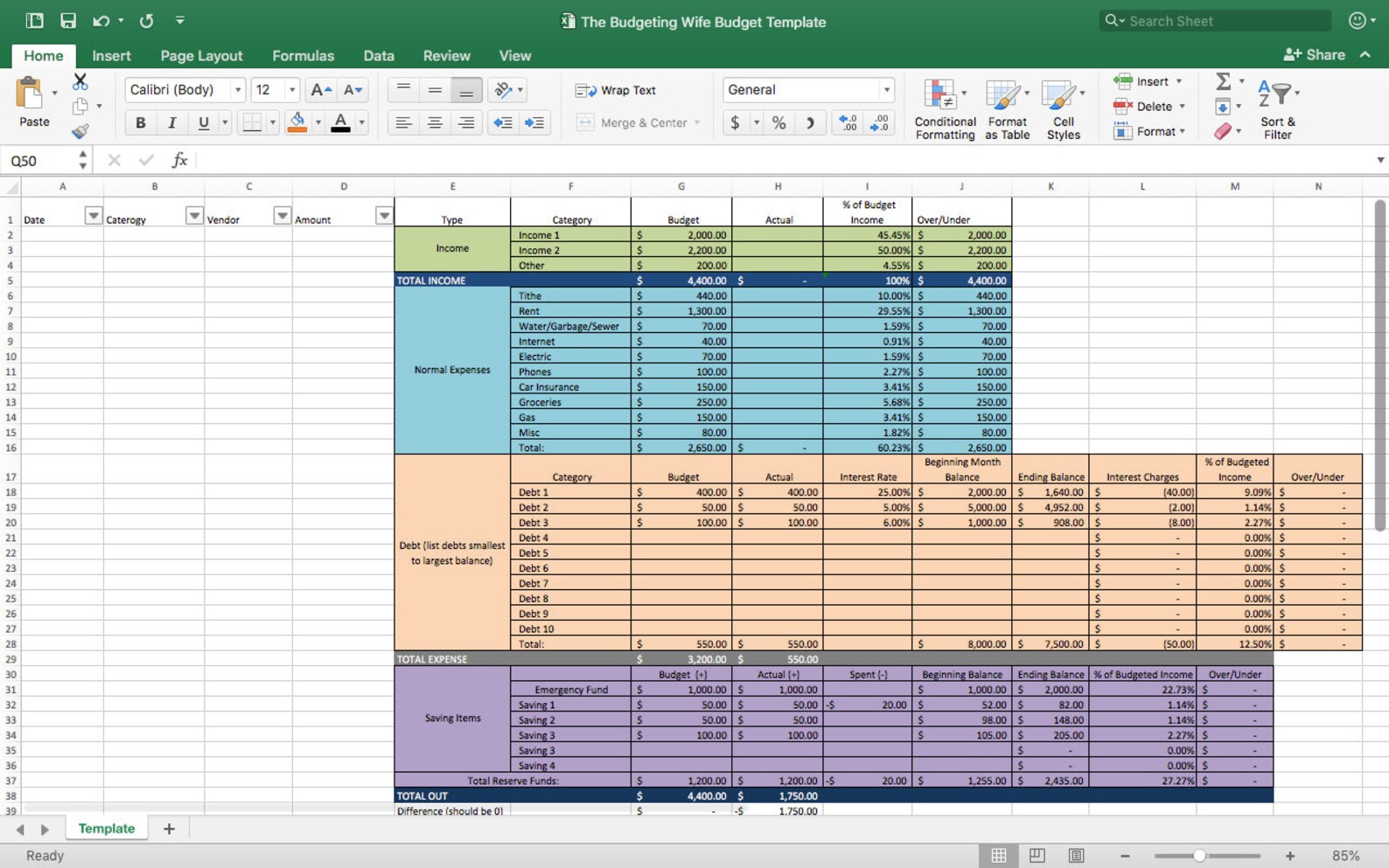 Monthly Budget Template Zero-Based Budget Excel Download | Etsy