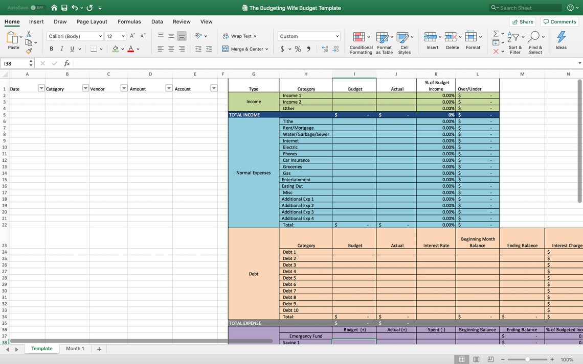 Monthly Budget Template Zero-Based Budget Excel Download | Etsy