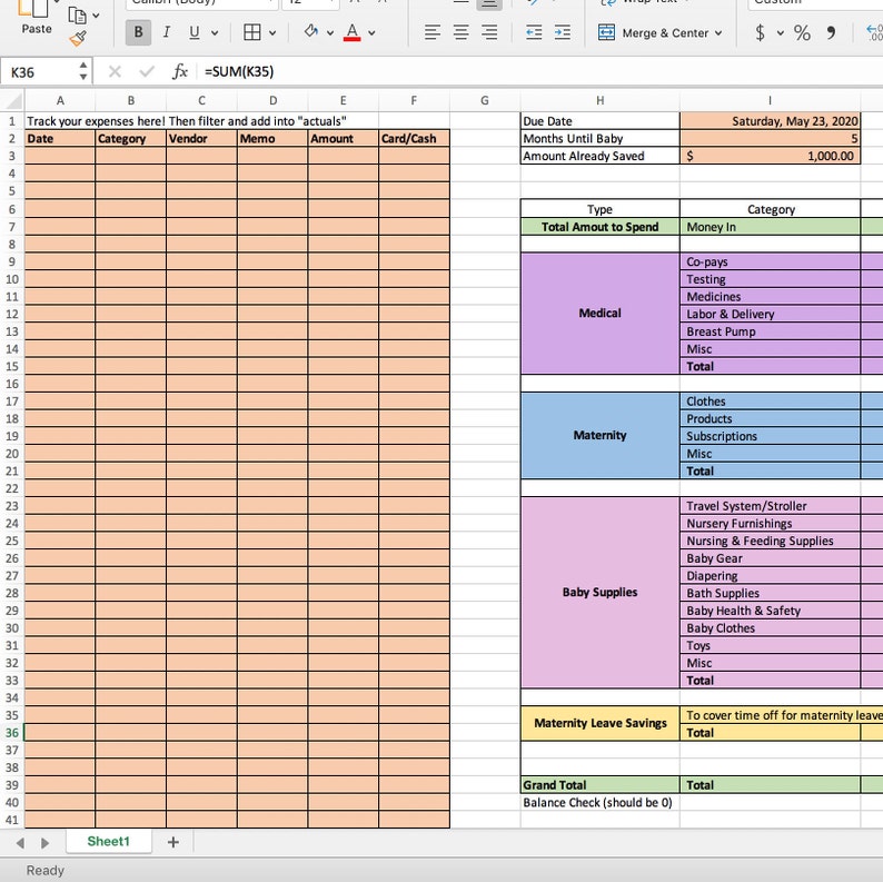 Baby Expense Planning Budget Template | Excel Download - Etsy