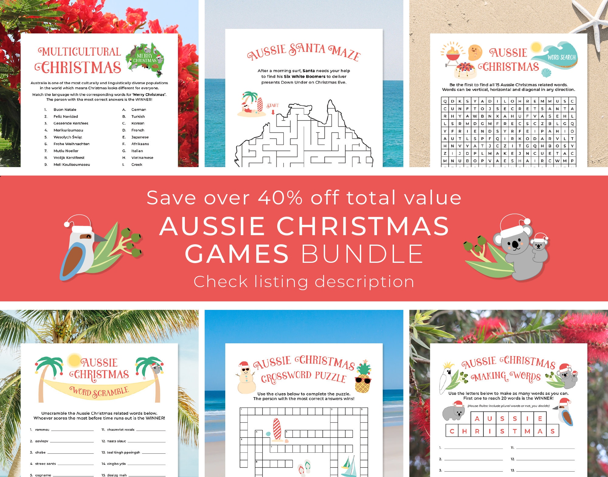 Aussie Christmas Word Search Game Australian Christmas - Etsy Australia