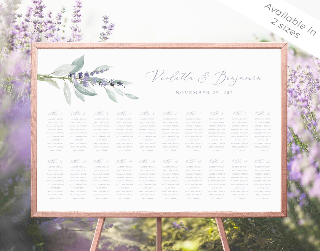 Lavender Seating Chart Template, Lavender Seating Plan, Lavender ...