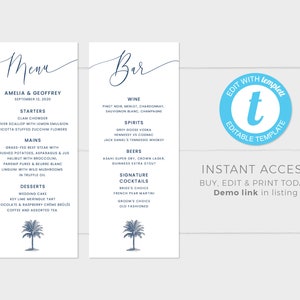 Hamptons Wedding Menu Template Set, Beach Wedding Menu, Wedding Menu ...