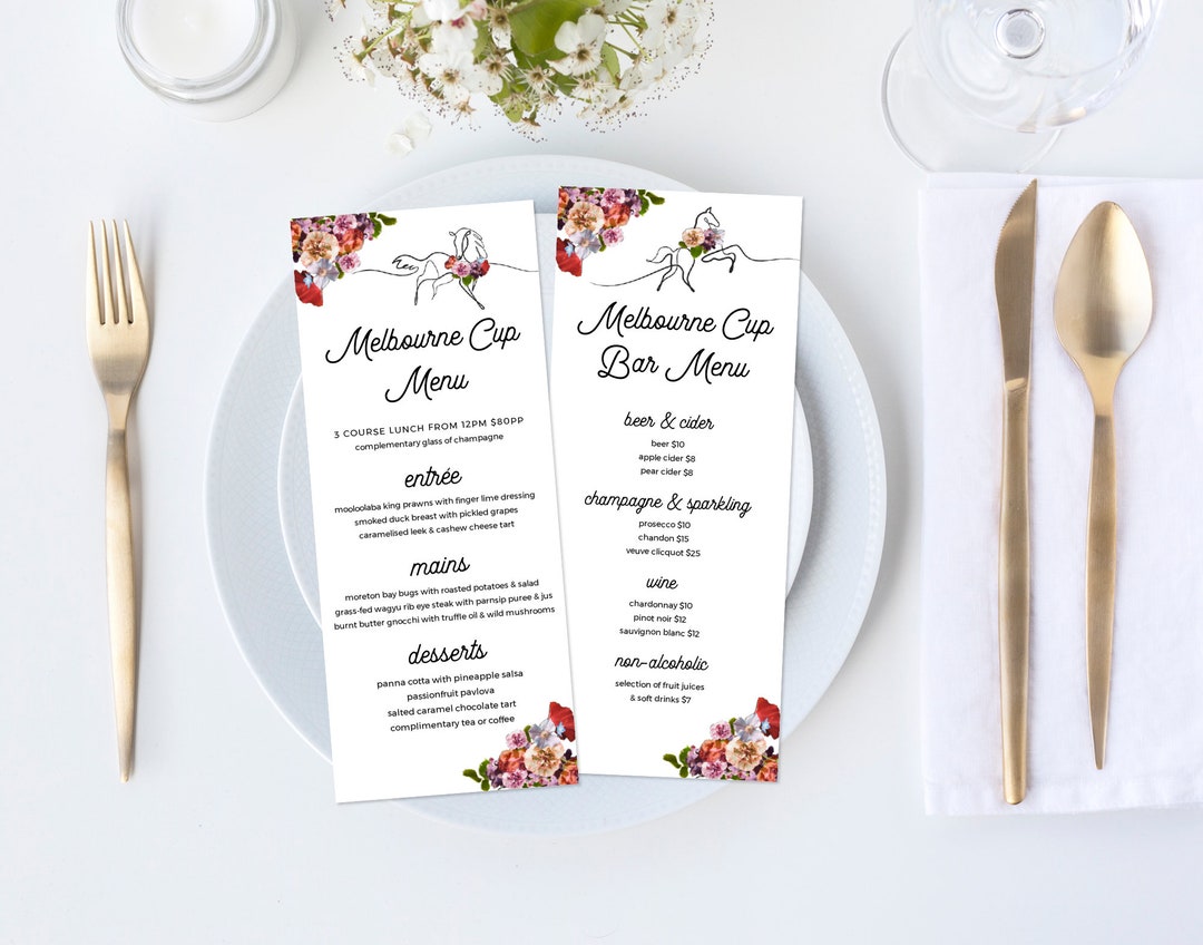 Melbourne Cup Menu Template, Melbourne Cup Luncheon Menu, Brunch, Bar ...