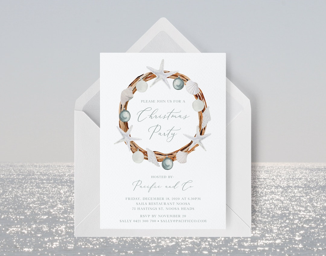 Beach Christmas Party Invitation Template, Summer Christmas Party ...