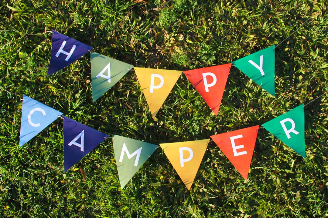 Happy Camper Birthday Banner, Camping Party Banner, Outdoor, Adventure ...