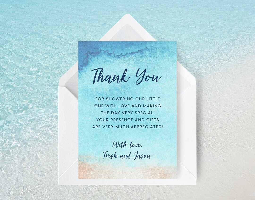 Beach Thank You Card Template, Beach Baby Shower Thank You Card, Bridal ...