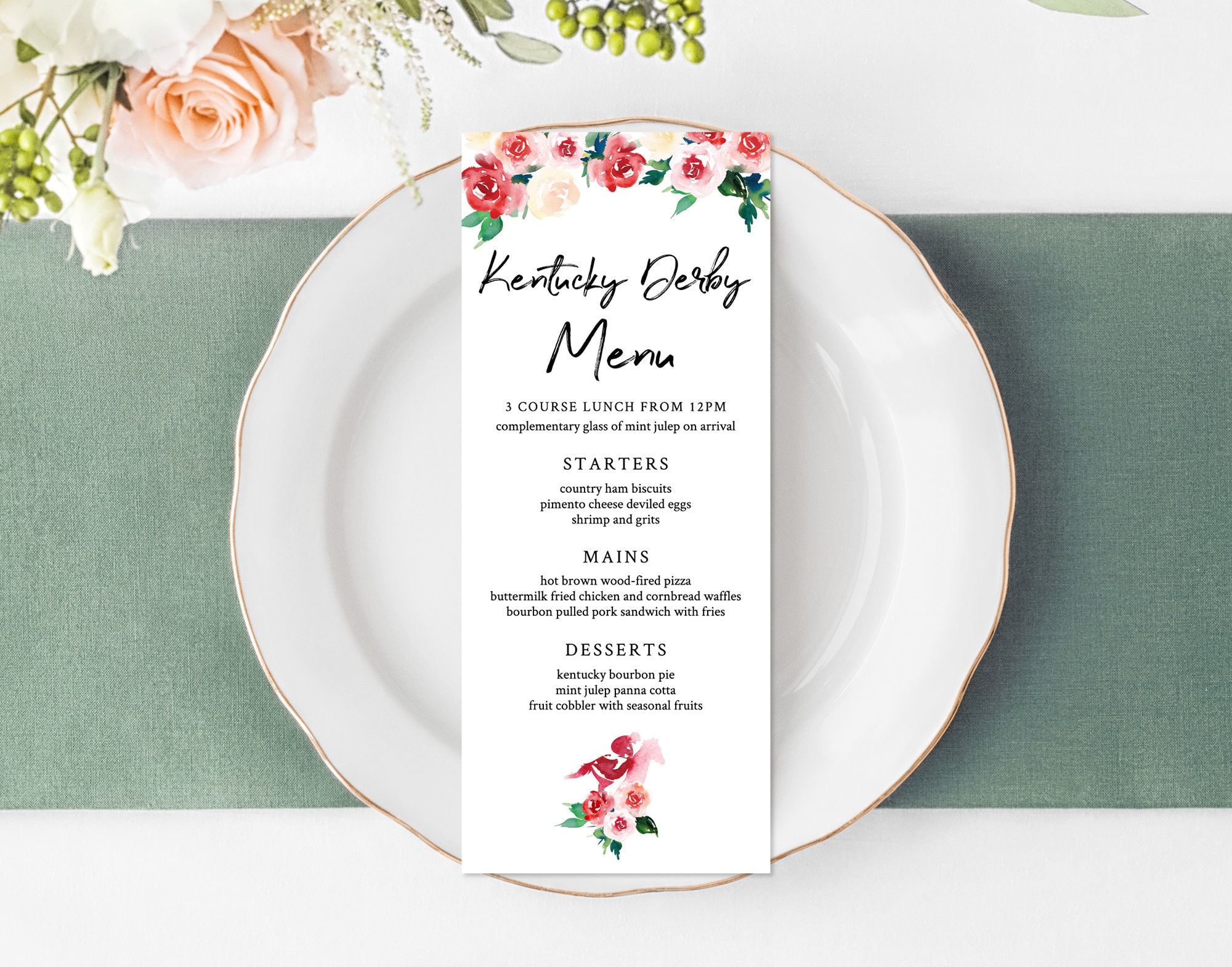 Kentucky Derby Menu Template, Derby Lunch Menu, Derby Dinner Menu ...