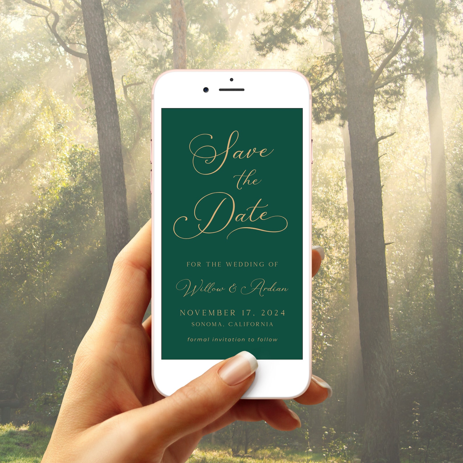 Emerald Green Save the Date Card Template, Forest Green Save the Date ...