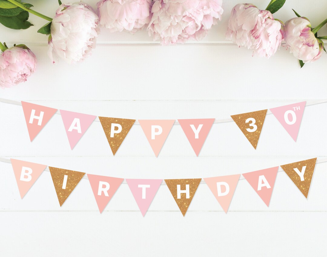 Happy 30th Birthday Banner, Printable, 30th Birthday Decorations, 30th ...
