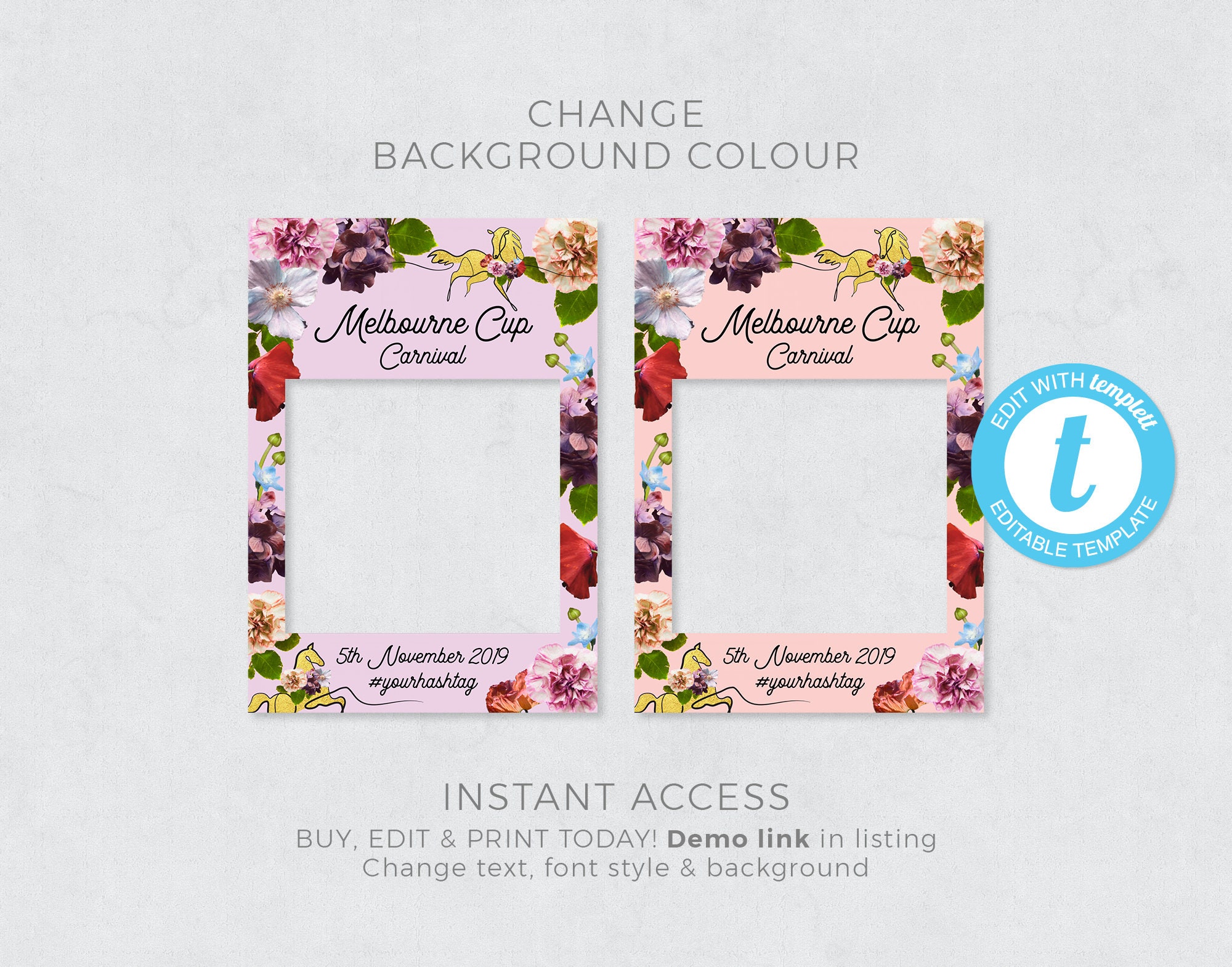 Melbourne Cup Photo Booth Frame Template Selfie Frame Spring | Etsy