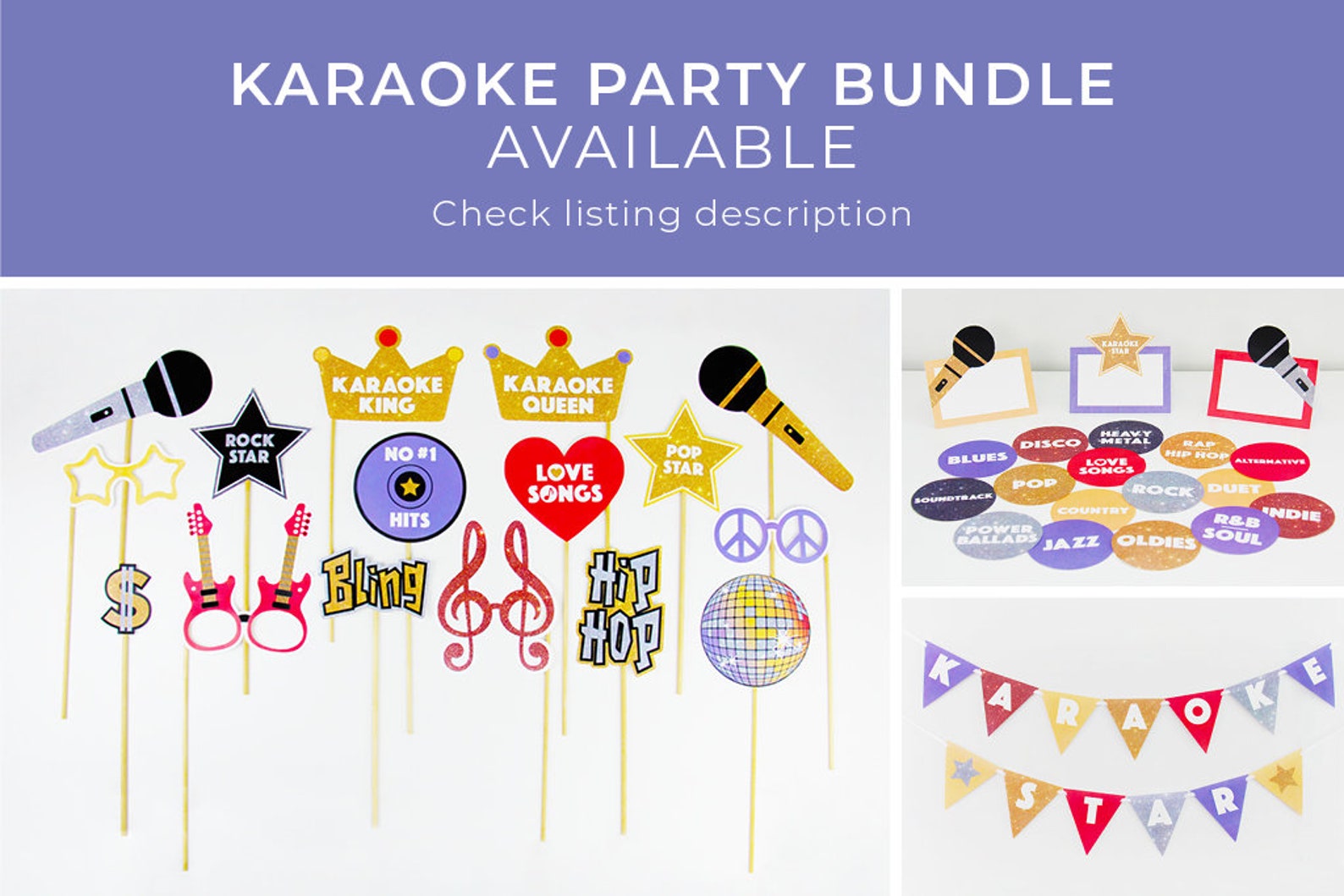 Karaoke Party Photo Booth Props, Rock Star, Pop Star, Hip Hop, Karaoke ...