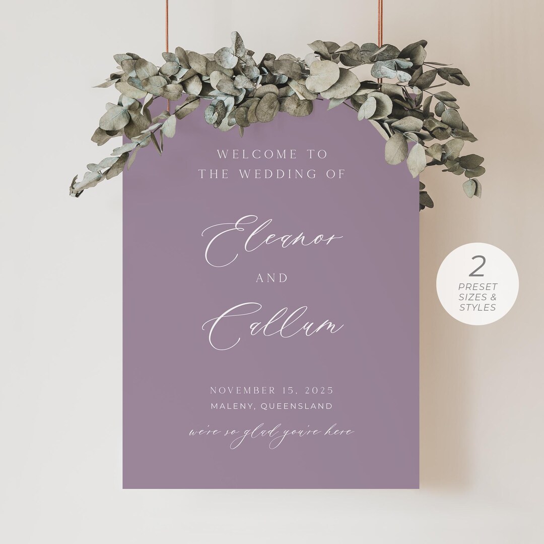 Dusty Lavender Wedding Welcome Sign Template, Purple Wedding Welcome ...