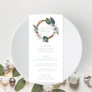 Beach Christmas Party Menu Template, Summer Christmas Menu, Tropical ...
