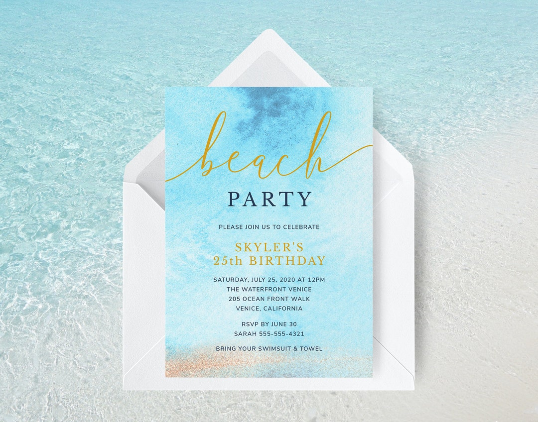 Beach Birthday Party Invitation Template, Beach Party Invite, Summer ...