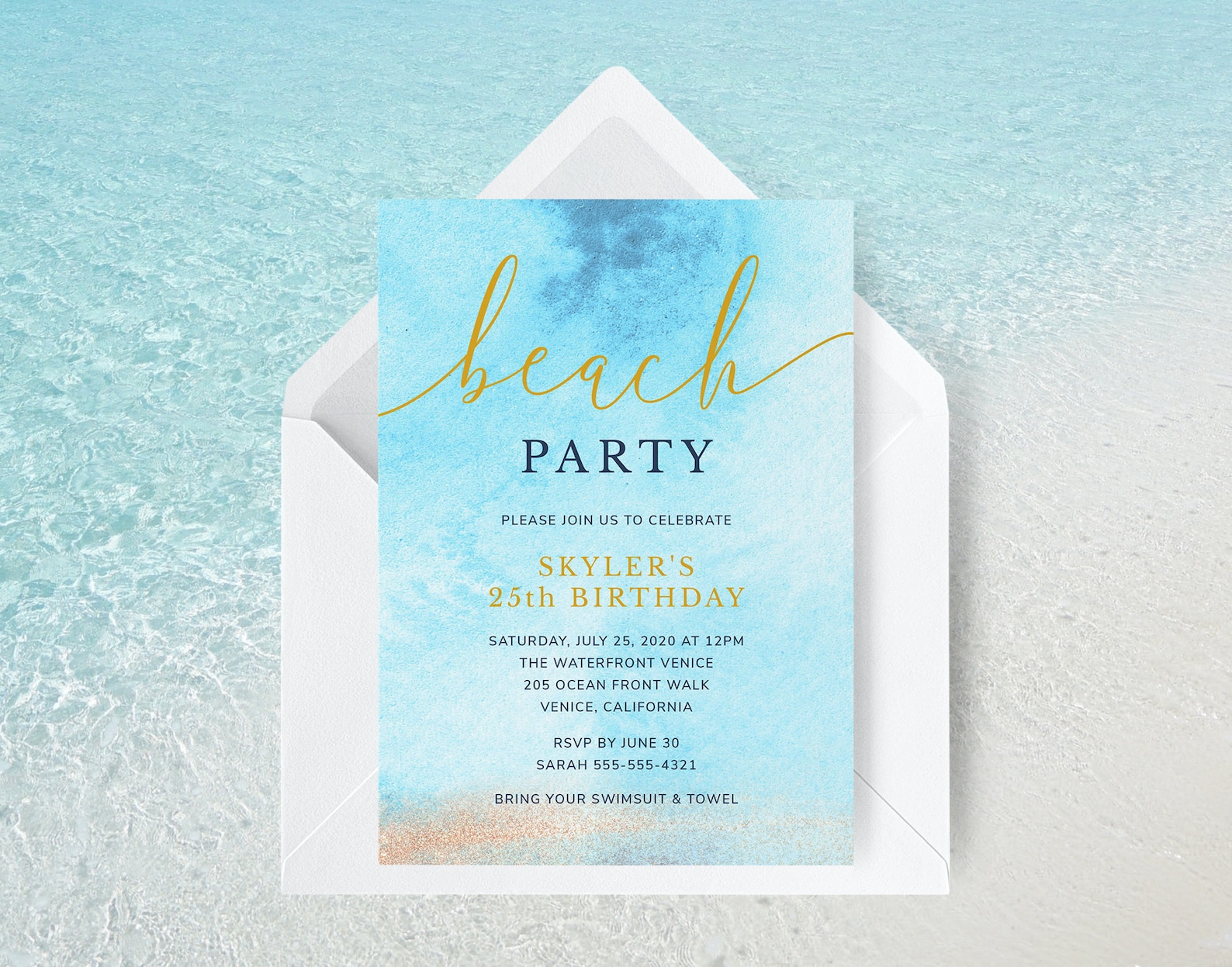 Beach Birthday Party Invitation Template, Beach Party Invite, Summer ...