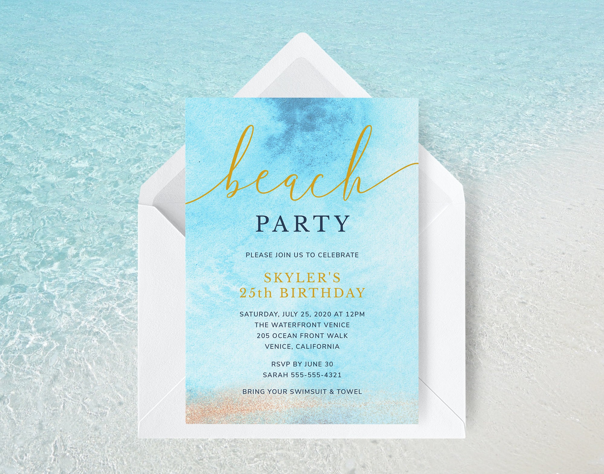 Beach Birthday Party Invitation Template Beach Party | Etsy