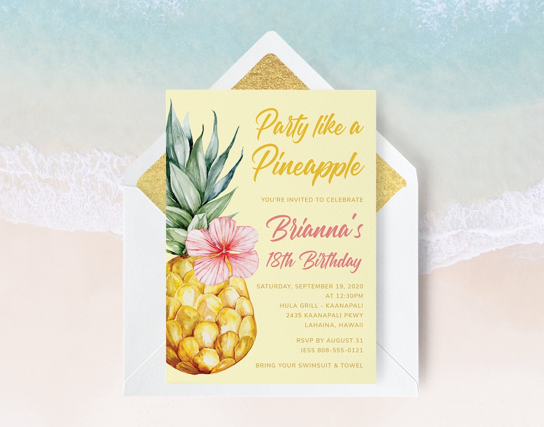 Pineapple Birthday Invitation Template, Pineapple Party Invite, Beach ...