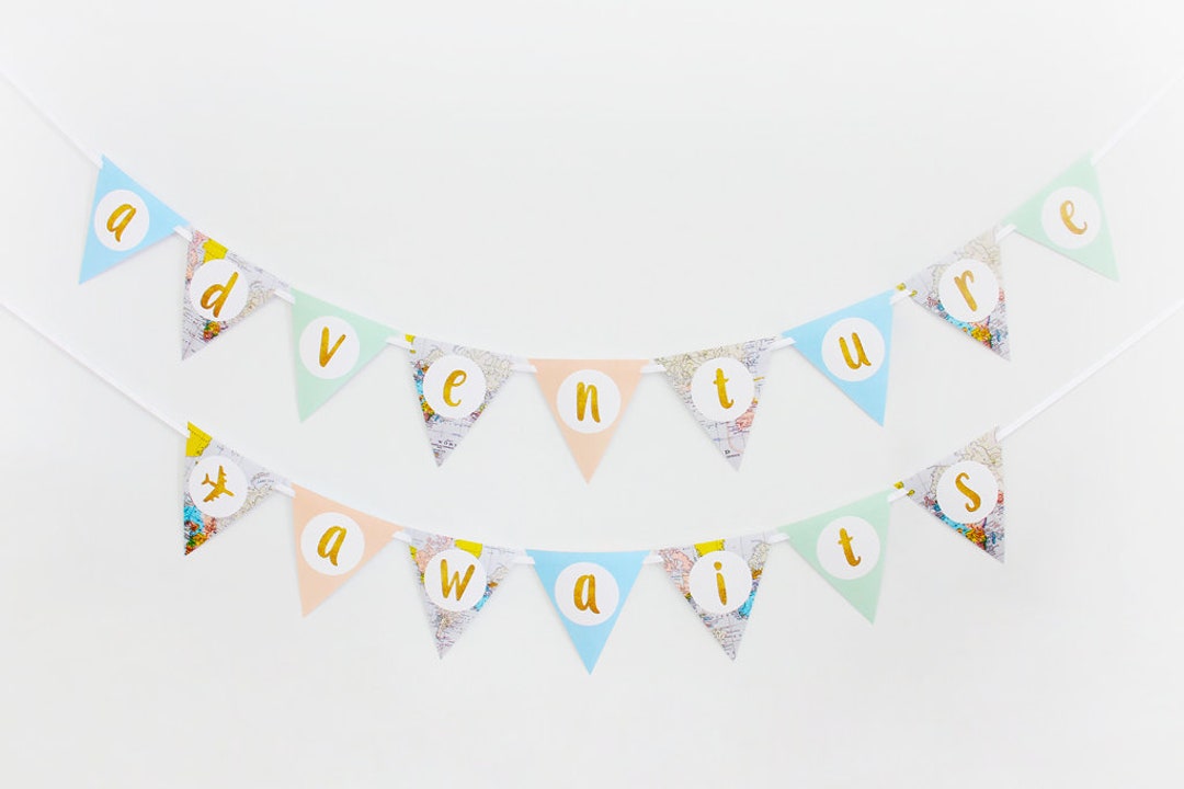 Adventure Awaits, Travel Banner, Travel Bunting, Atlas, World, Map ...
