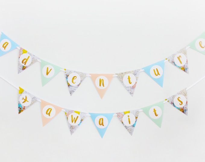 Map Banner Bunting *map Party Pennant Flags* Printable Map Garland ...