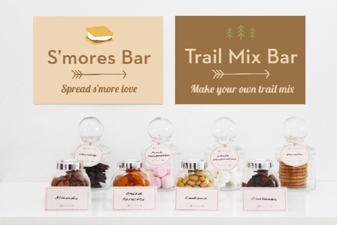 S'mores Bar and Trail Mix Bar Signs Camping Decorations | Etsy Australia
