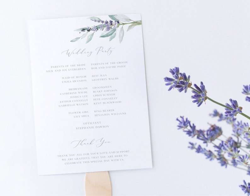 Lavender Wedding Program Template, Wedding Program Fans, Lavender ...