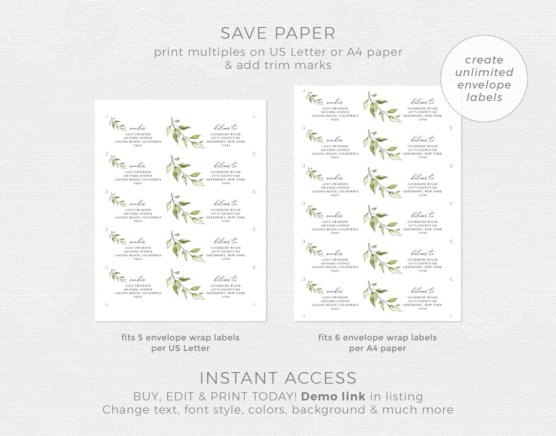 Editable Envelope Wrap Labels Envelope Label Template Return | Etsy ...