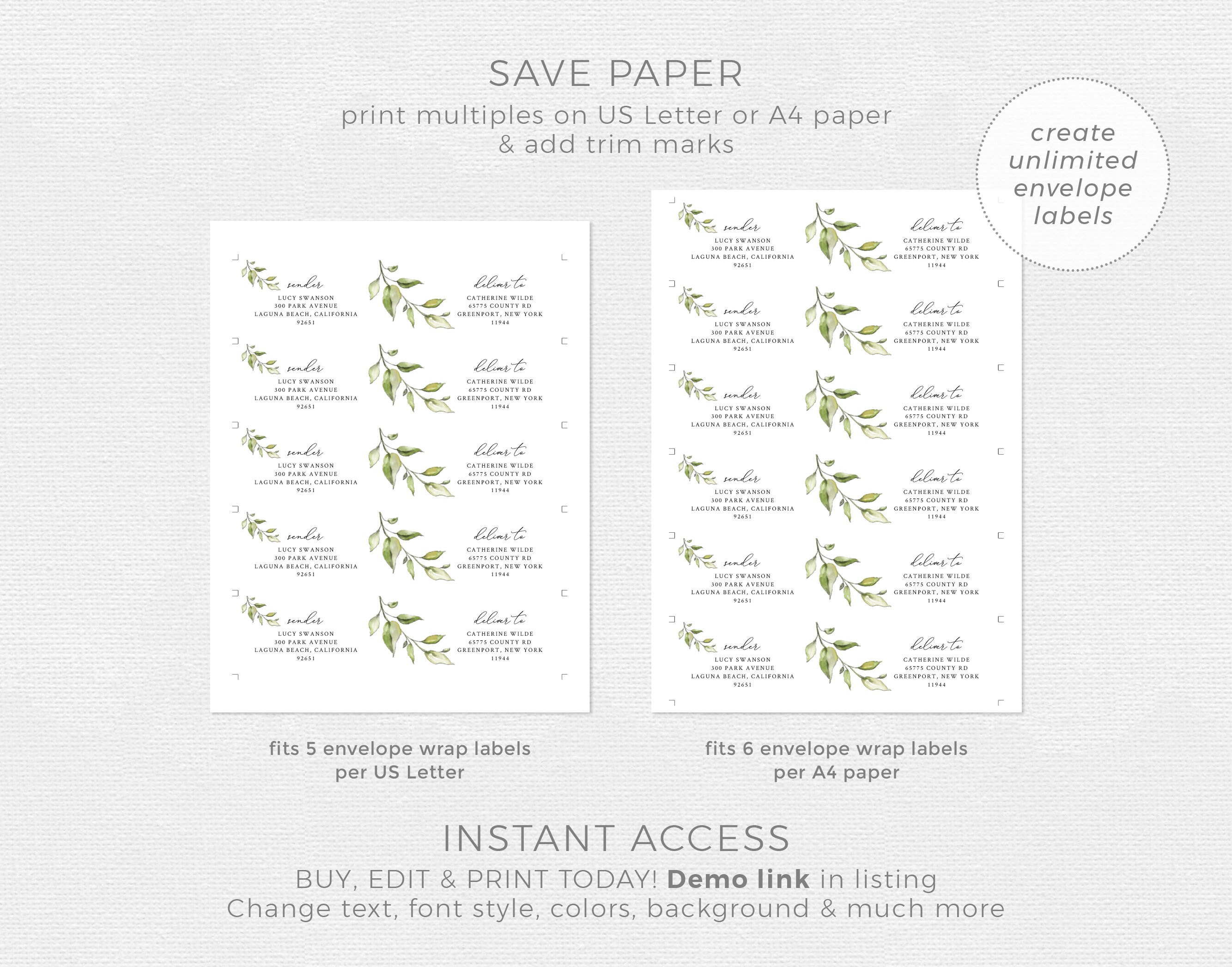 Editable Envelope Wrap Labels Envelope Label Template Return - Etsy ...