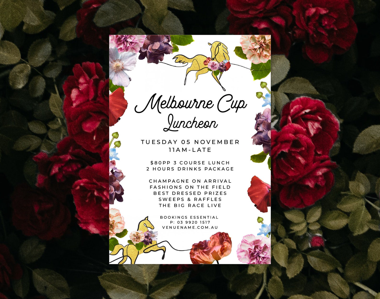 Melbourne Cup Poster Template, Melbourne Cup Luncheon Poster, Spring ...