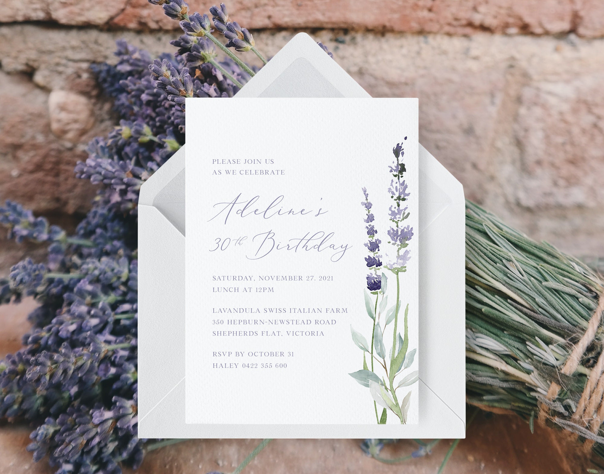 Lavender Birthday Invitation Template, Purple Birthday Invitation ...