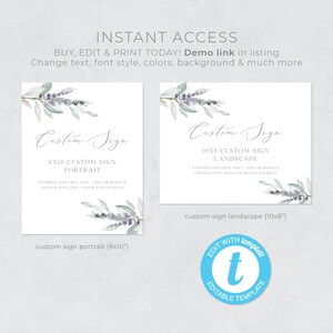 Custom Lavender Sign Template, Lavender Rustic Wedding Signs, Lavender ...