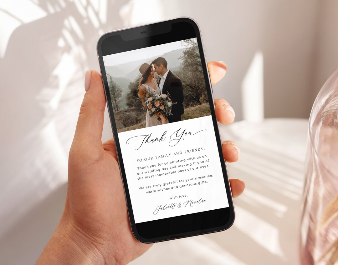 Electronic Wedding Thank You Card Template, Digital Thank You ...
