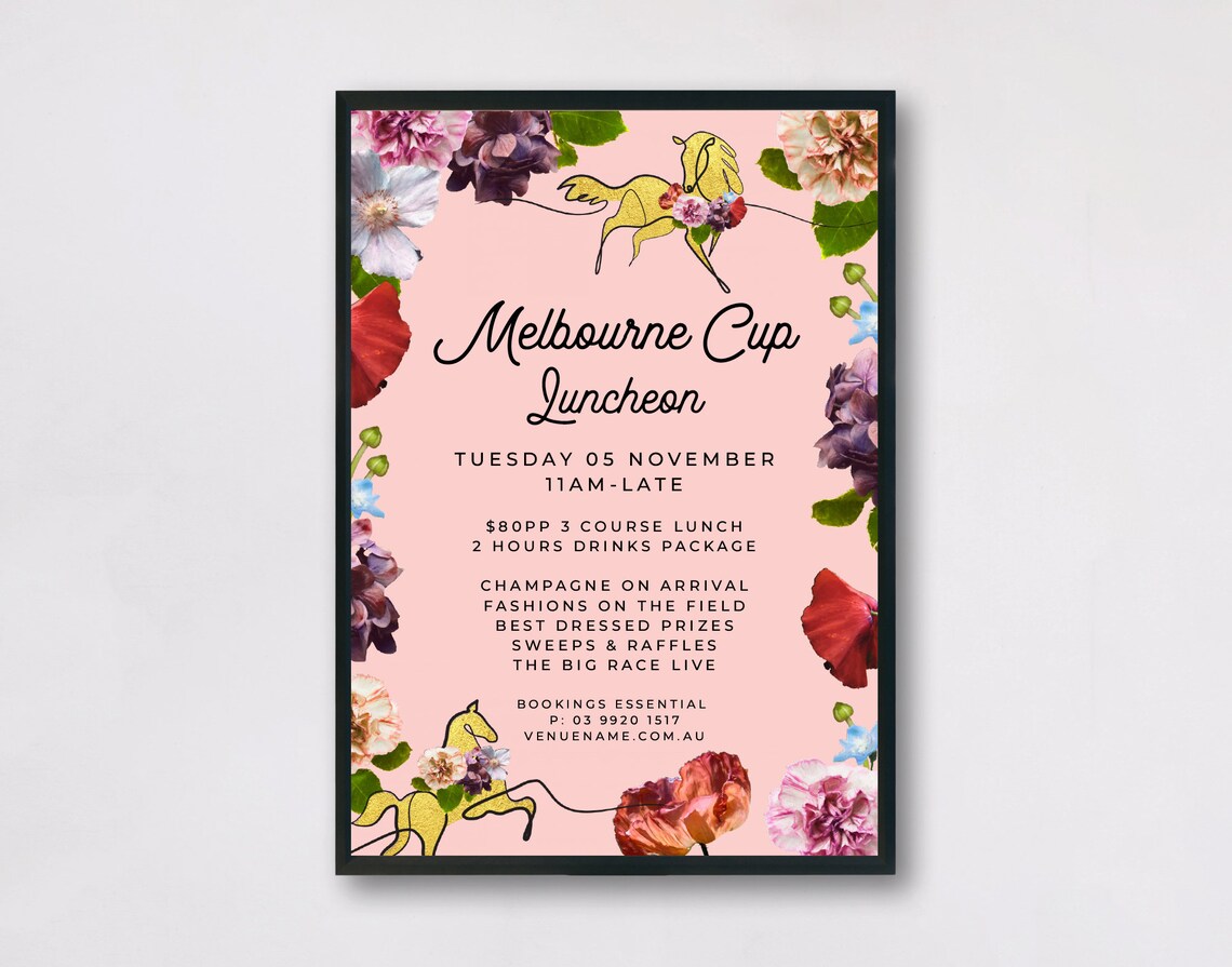 Melbourne Cup Poster Template, Melbourne Cup Luncheon Poster, Spring ...