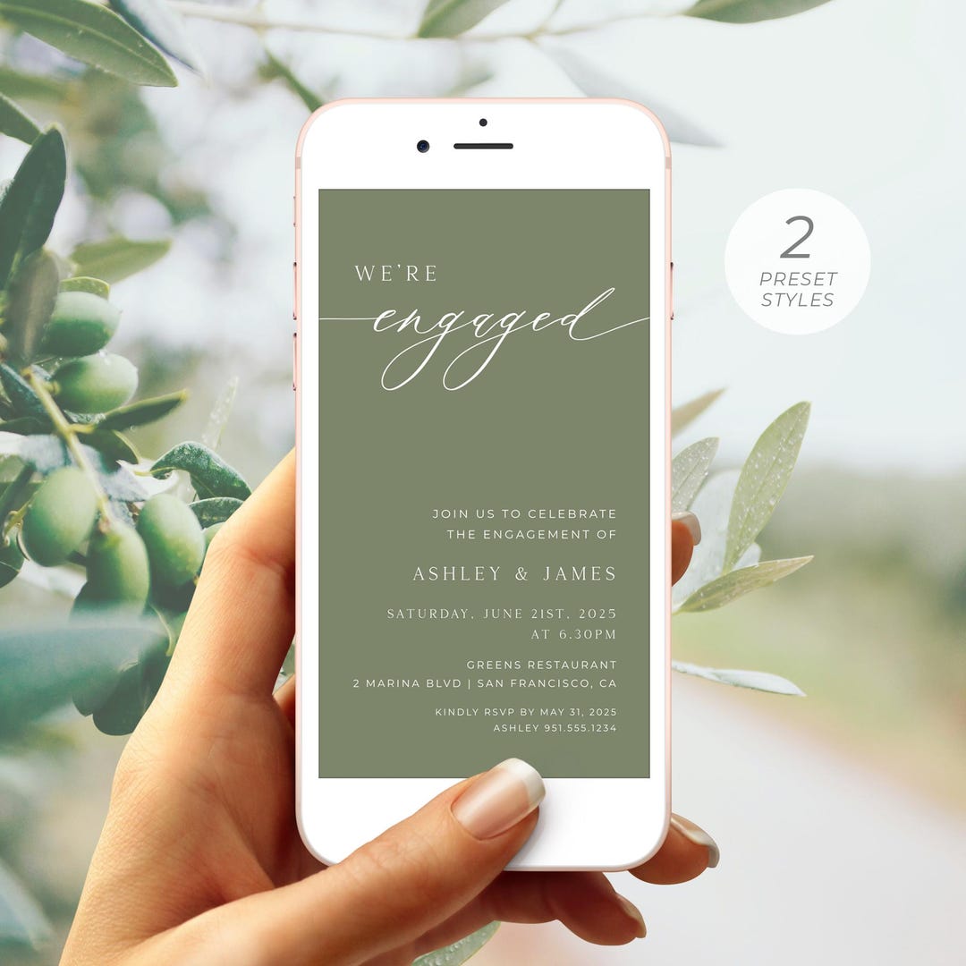 Modern Olive Green Engagement Invitation Template, Digital Engagement ...