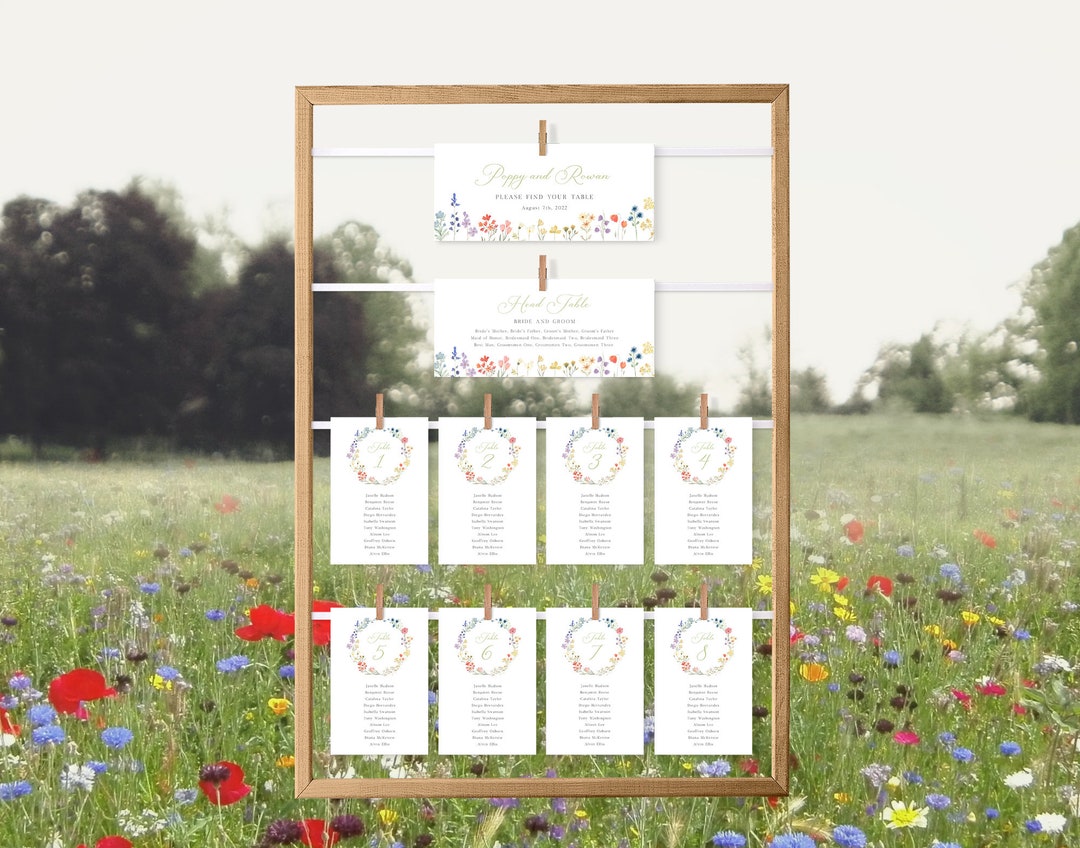 Wildflower Wedding Seating Chart, Template, Wildflower Seating Plan ...