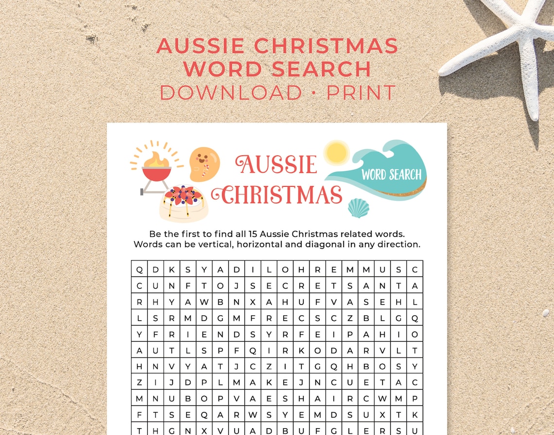 Aussie Christmas Word Search Game Australian Christmas - Etsy Australia