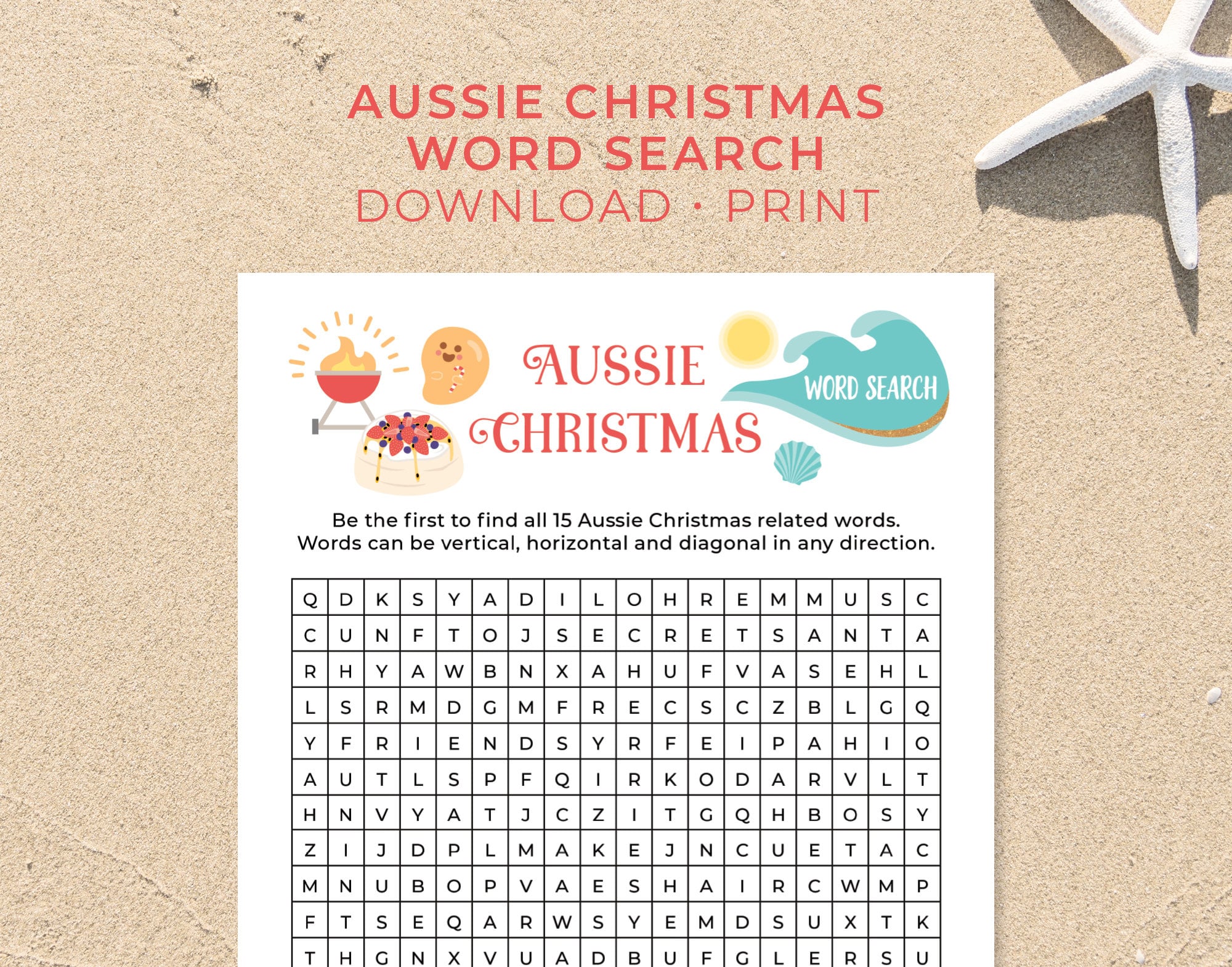 Aussie Christmas Word Search Game Australian Christmas - Etsy Australia