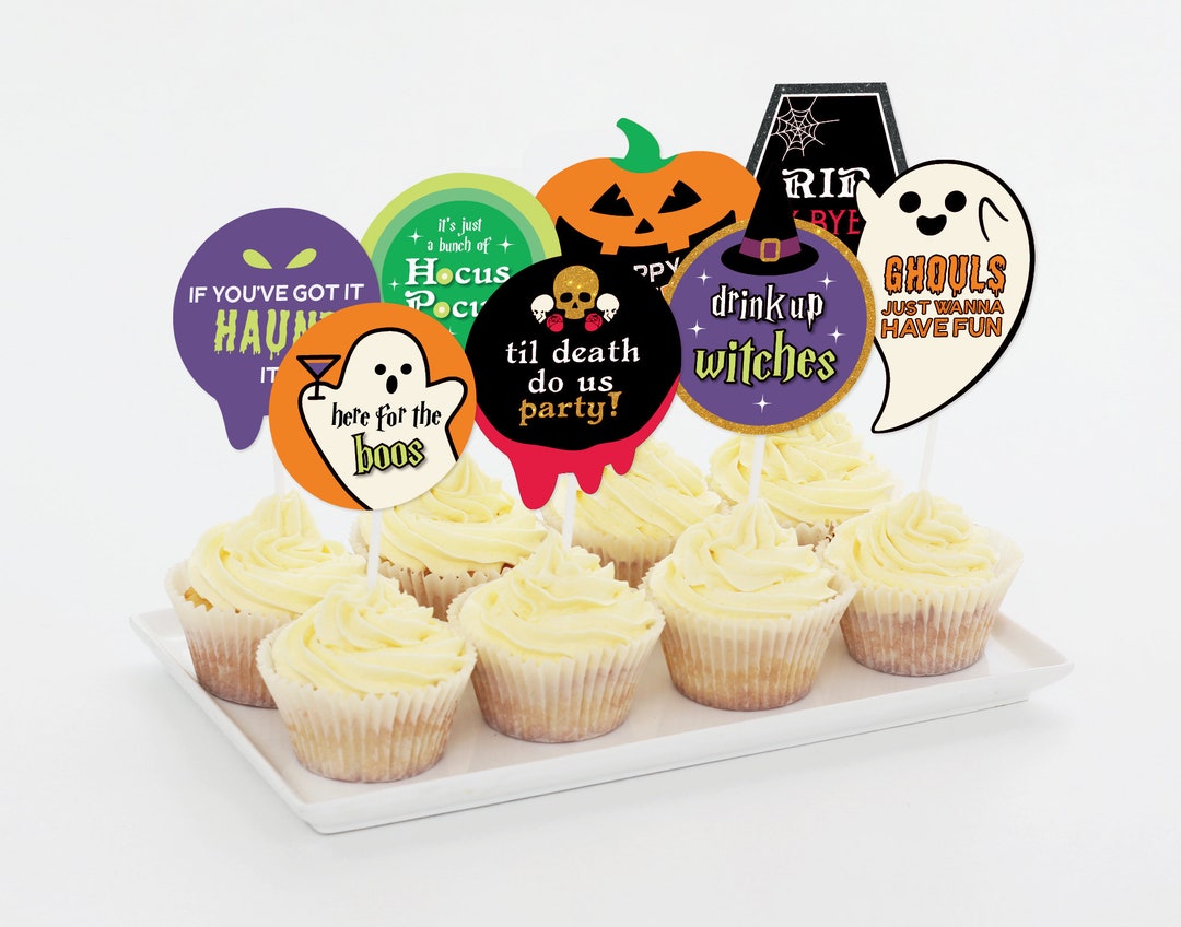 Halloween Party Cupcake Toppers, Funny Halloween Cake Toppers, Grown up ...
