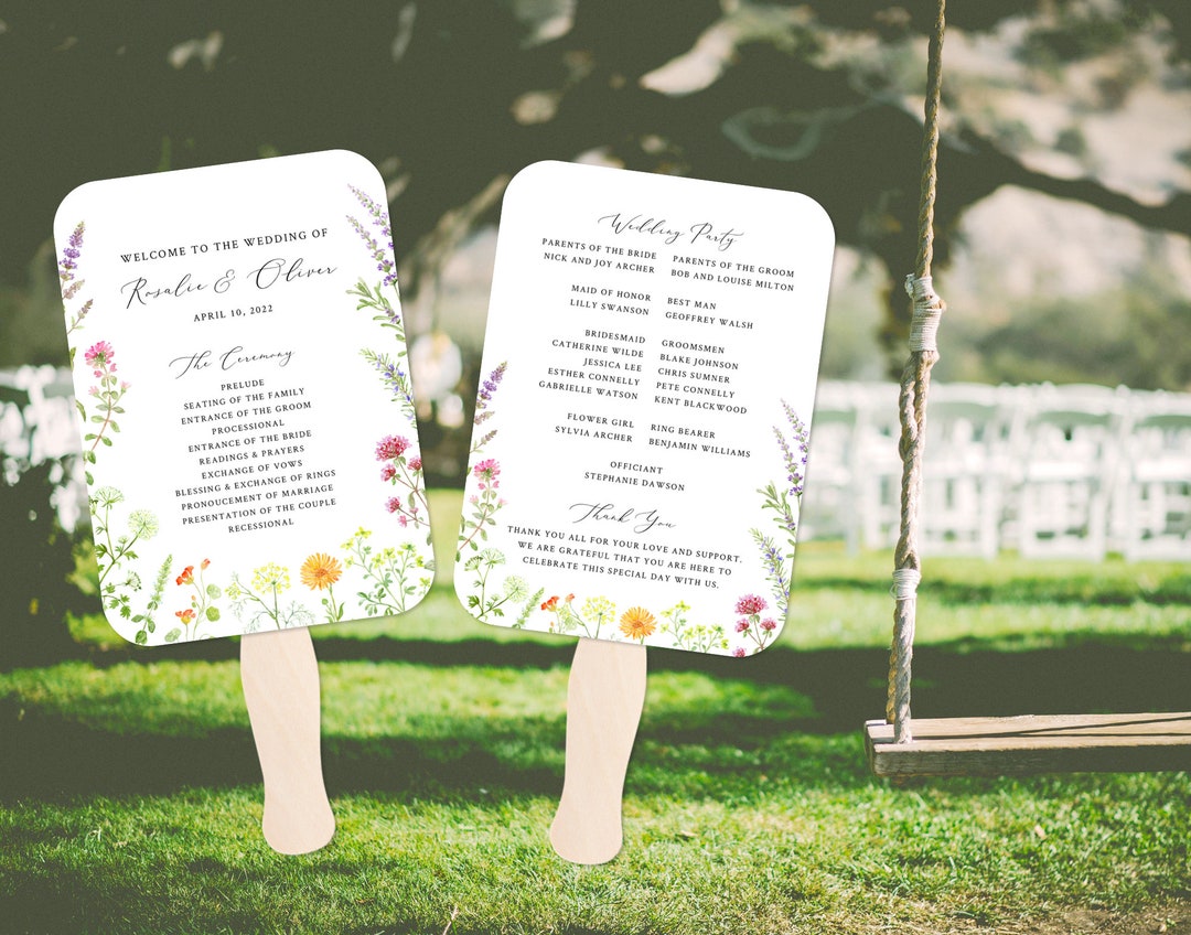 Garden Wedding Program Template, Wedding Program Fans, Botanical ...
