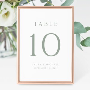 Sage Green Table Number Card Template, Minimalist Table Number Cards ...