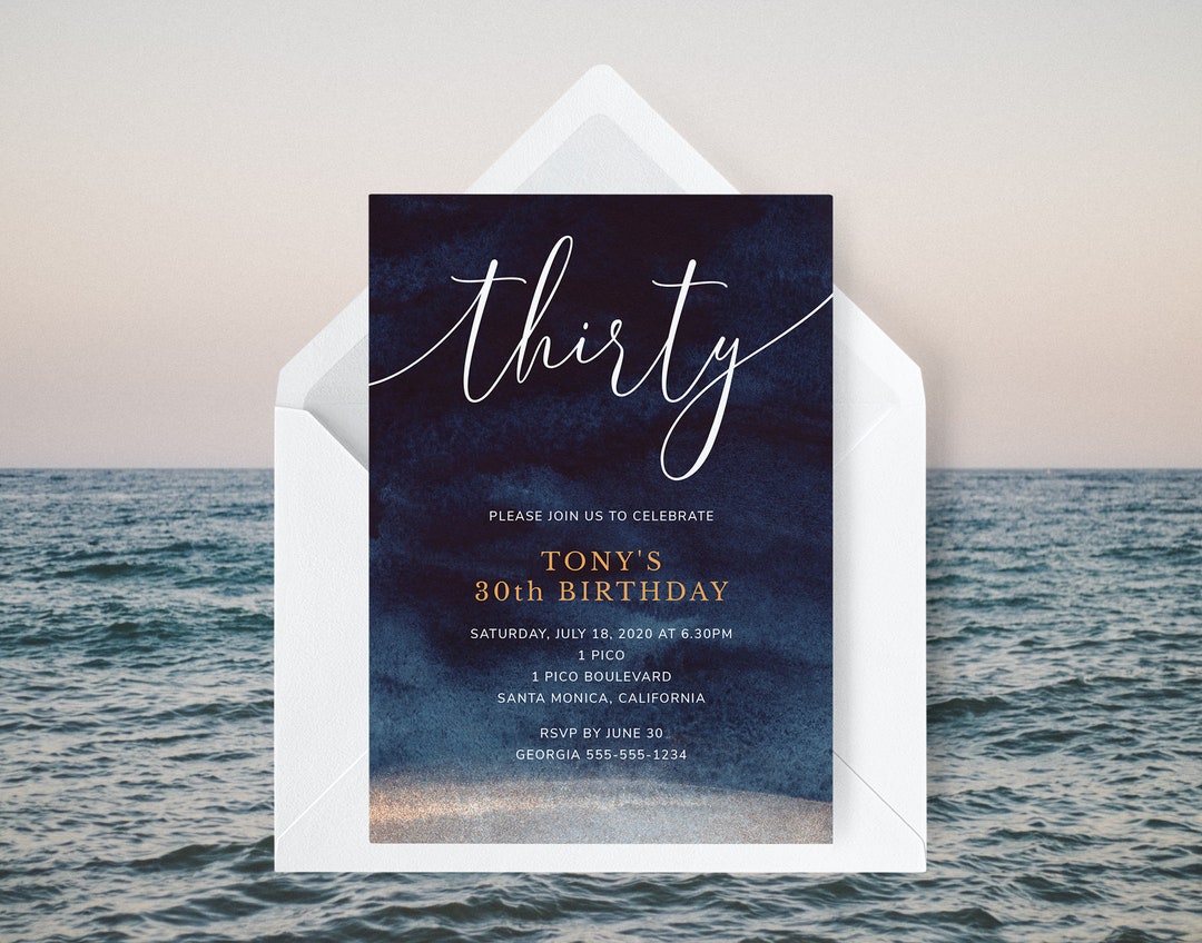 Navy Birthday Invitation Template, Nautical Beach Invitation, 30th ...