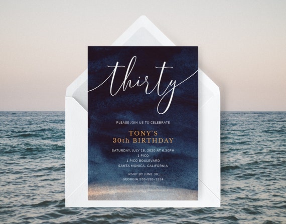 Navy Birthday Invitation Template Nautical Beach Invitation | Etsy