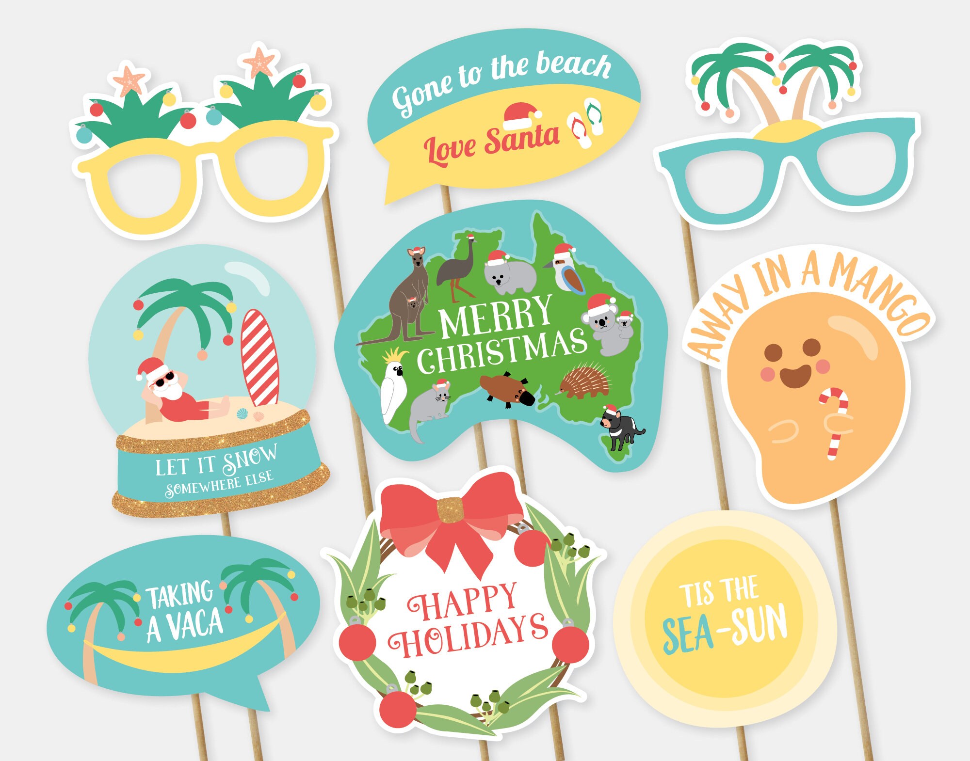 Aussie Christmas Photo Booth Props Summer Christmas - Etsy Australia