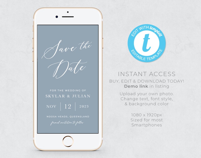 Dusty Blue Save the Date Template, Minimalist Save the Date Card ...