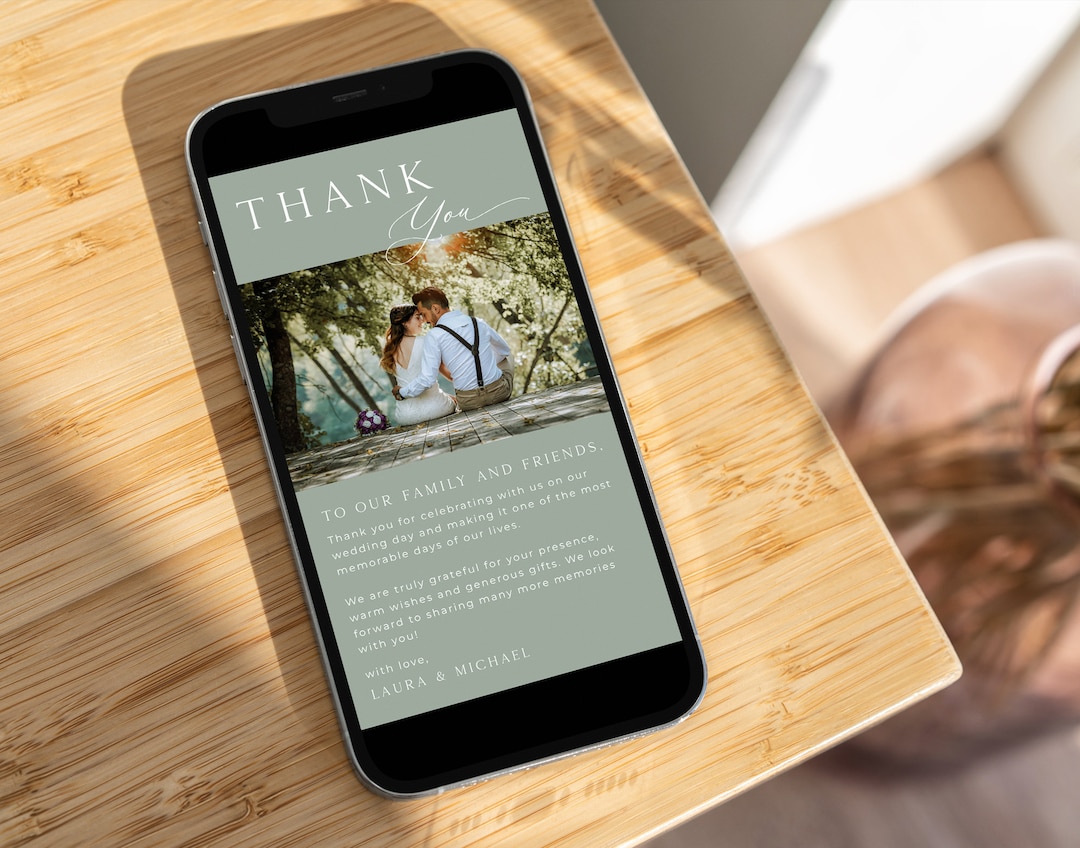 Electronic Thank You Card Template, Sage Green Thank You Photo Card ...