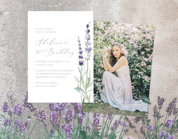 Lavender Birthday Invitation Template Purple Birthday | Etsy